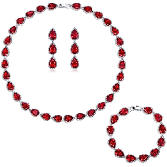 Jewelry | Red Rhinestone Wreath Necklace Set | Poshmark